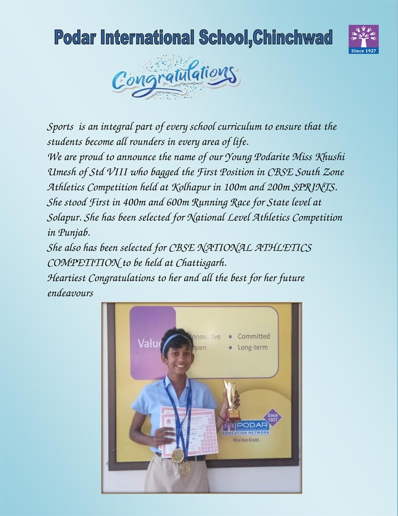 Sports Achievement by students of PIS Chinchwad - 2019 | Podar News
