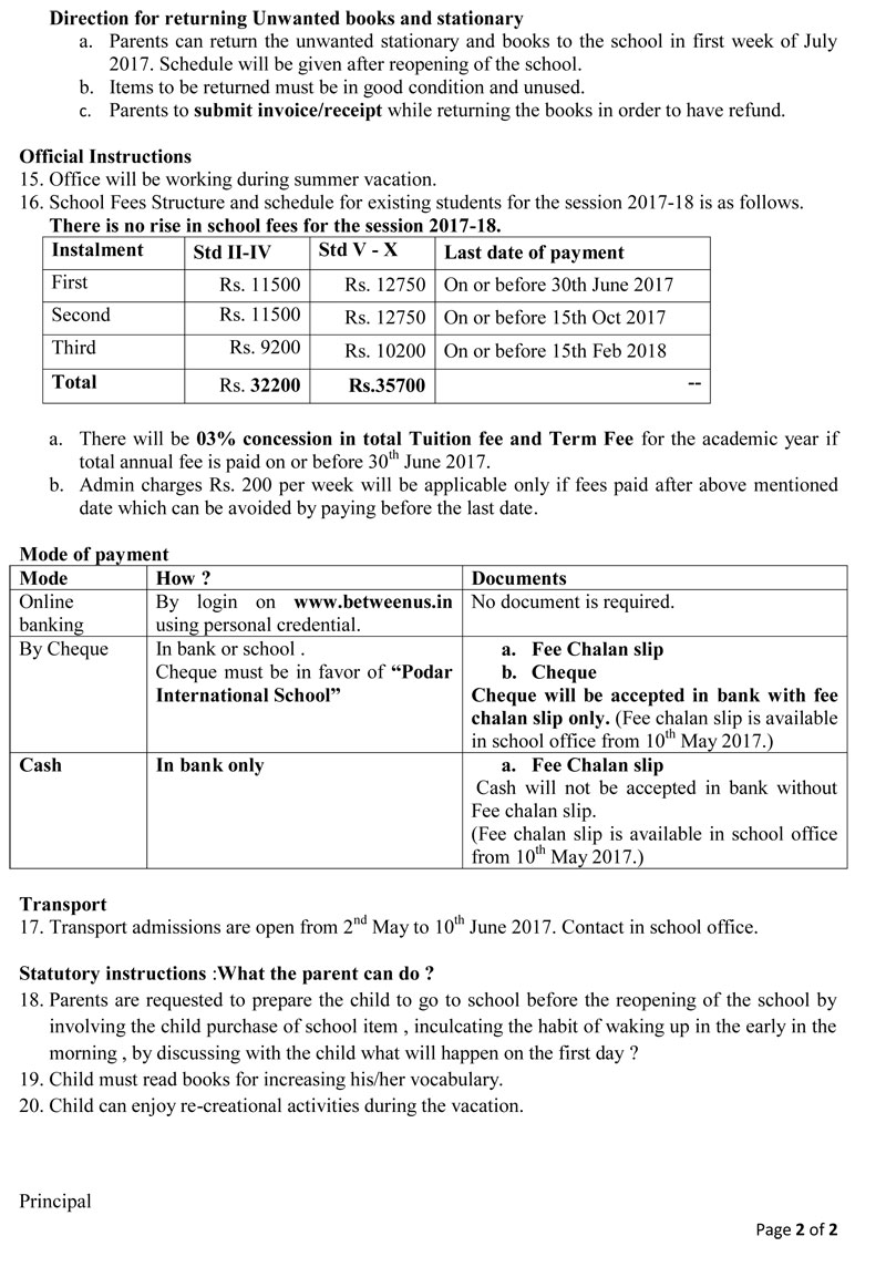 Circular No. 76 : Notice on Open house day dated 29 April 2017 | Podar News